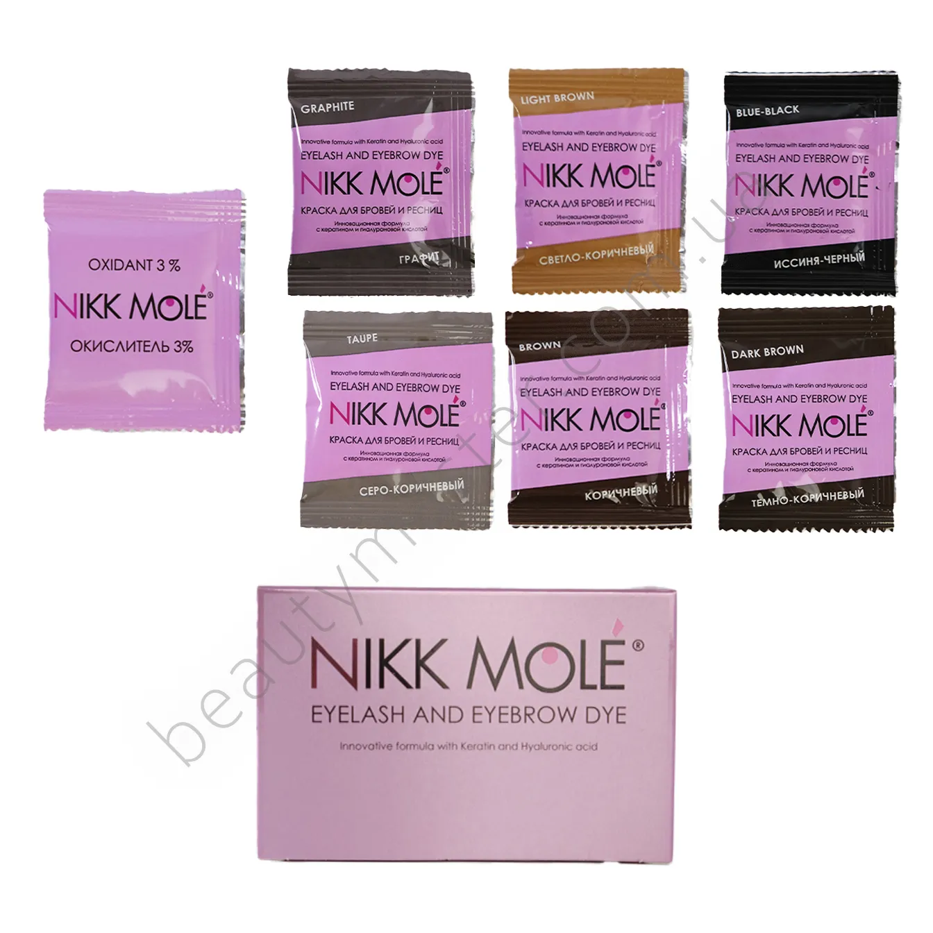 Nikk Mole Набір «‎Мікс 6 відтінків»‎ фарби для брів та вій у саше
